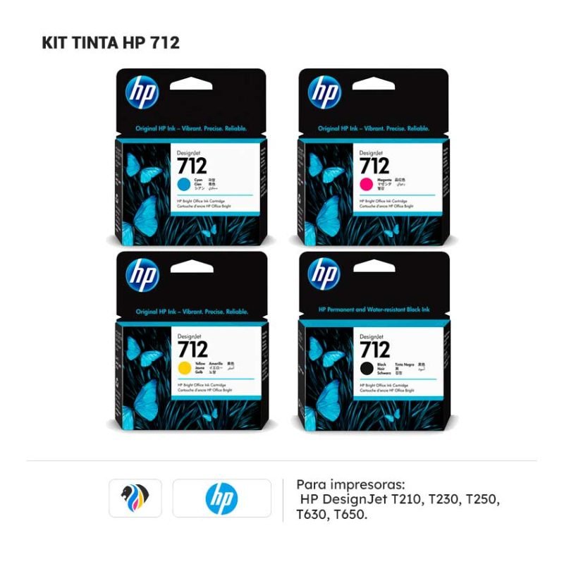 Kit Tinta HP 712 para T210 T230 T250 T630 T650 • Nuevo