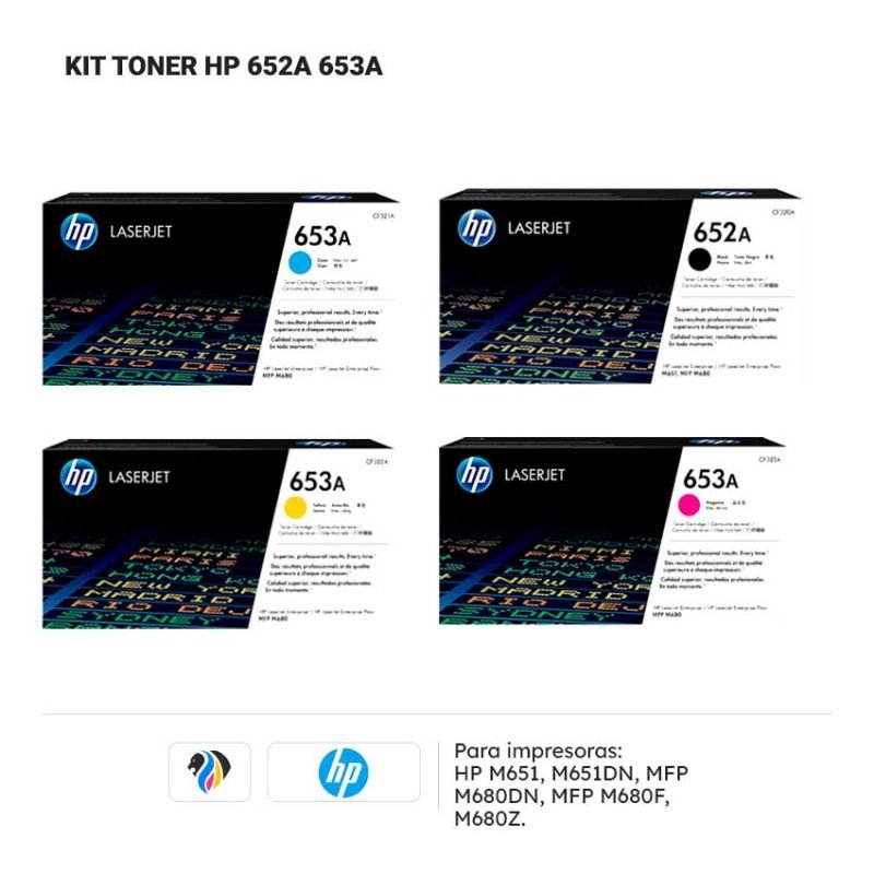 Kit Toner HP 652A 653A para M651DN • Nuevo