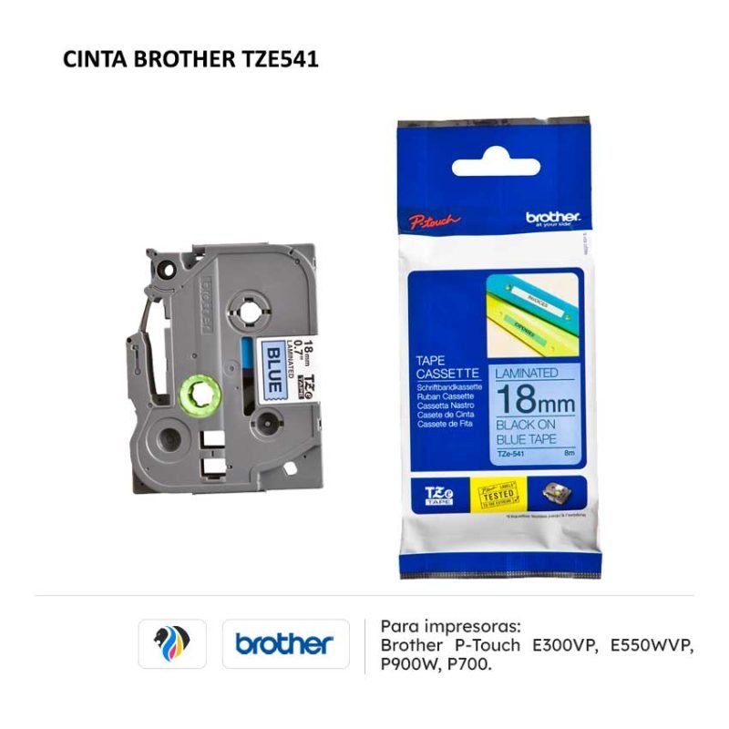 Cinta Brother TZE541 Negro Sobre Azul • Nuevo