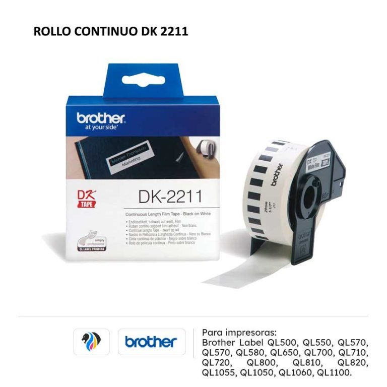 Rollo Continuo Brother DK 2211 Negro Sobre Blanco • Nuevo Modelo